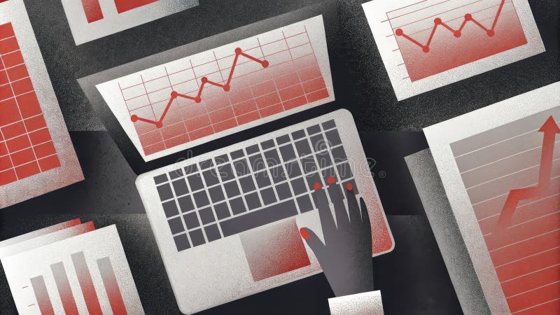 Remote Data Analysis with Graphs and Charts on Laptop Screen Stock ...