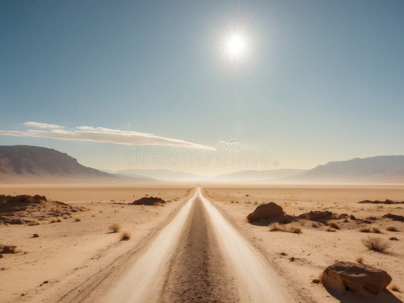 Remote Dirt Road Stretching through Endless Desert Landscape Under ...