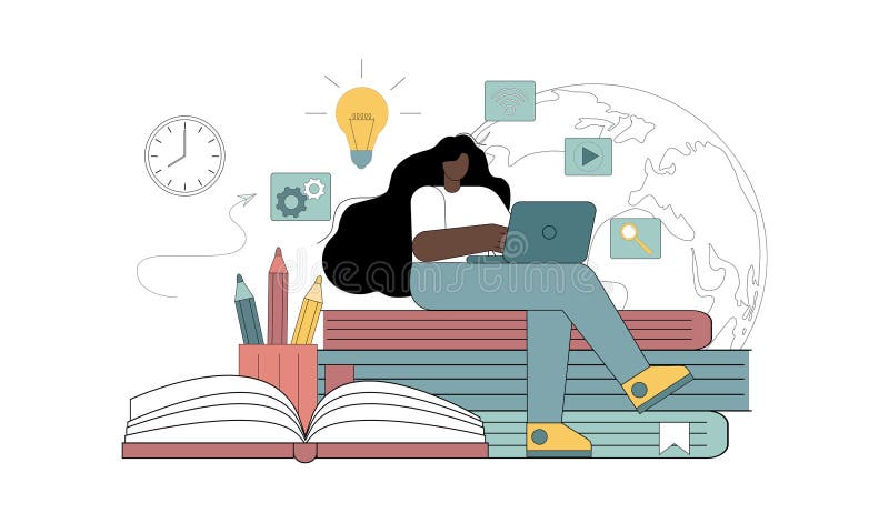 Remote Education. E-learning Concept Stock Illustration - Illustration ...