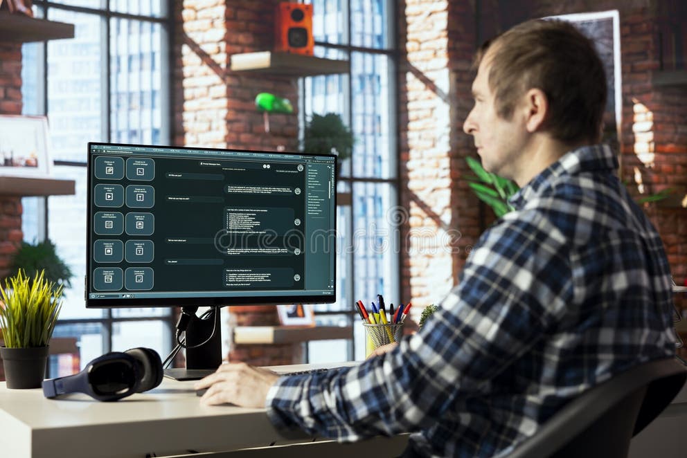 Remote Employee Using LLM Powered Chatbot Stock Image - Image of ...