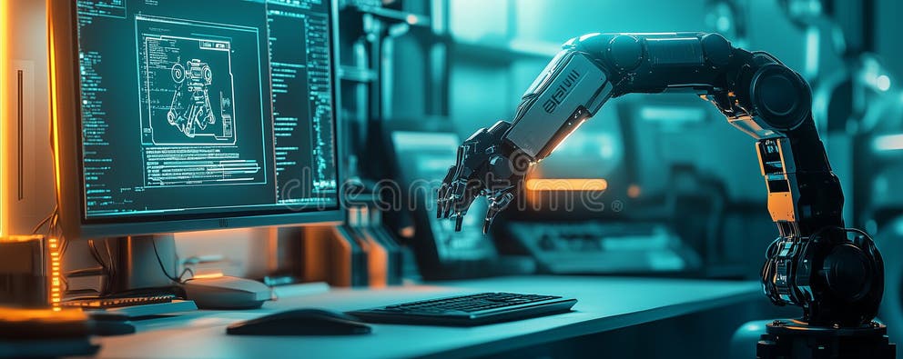 Remote Engineer Conducts Tests On Robotic Components While Monitoring Technical Data On A