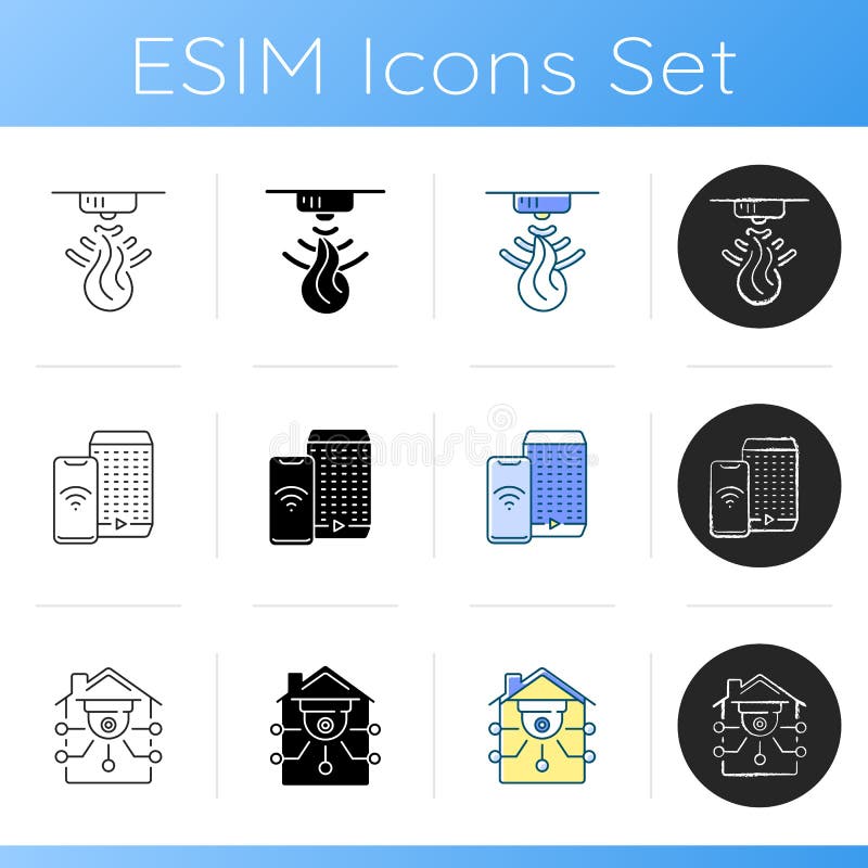 Remote Home Control System Icons Set Stock Vector - Illustration of ...