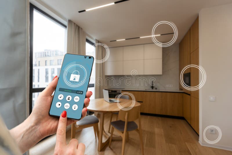 Remote Home Control System on a Phone. Stock Image - Image of ...