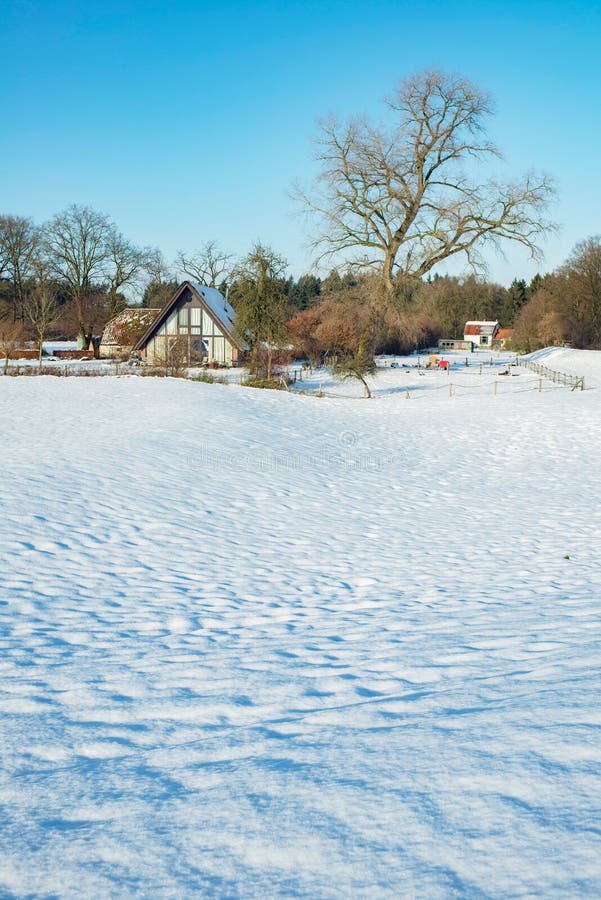 Remote Home in Rural Snowy Landscape with Blue Sky. Stock Image - Image ...