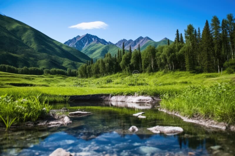 Remote Hot Spring View with a Forested Mountain Backdrop Stock Image ...
