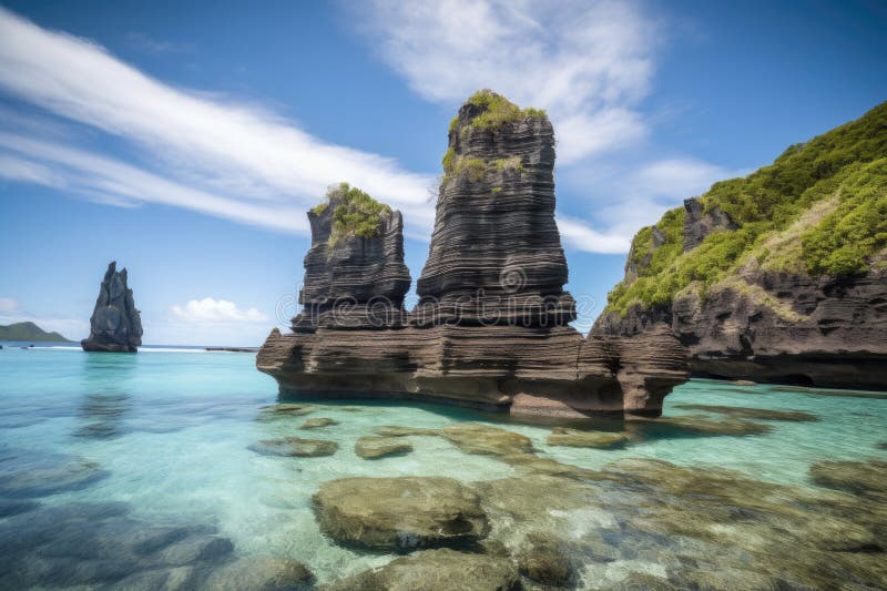Remote Island with Crystal-clear Water and Towering Rock Formations ...