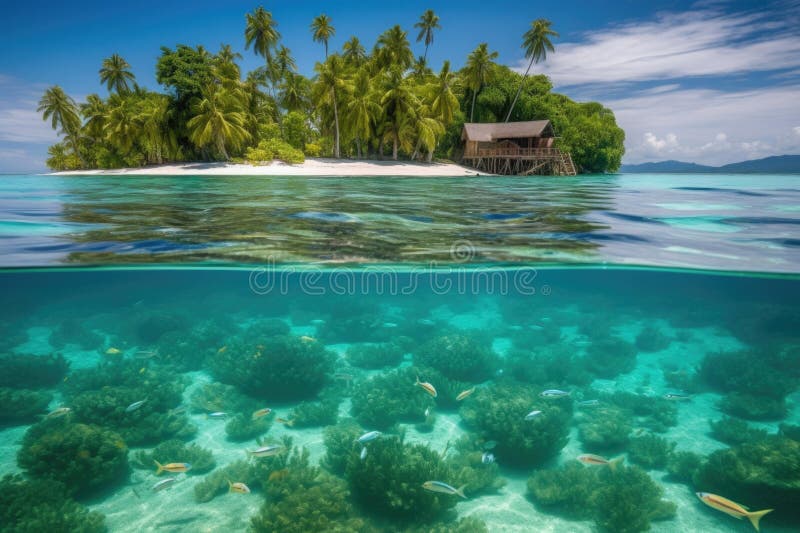 Remote Island with Crystal Clear Water and Tropical Fish Stock ...