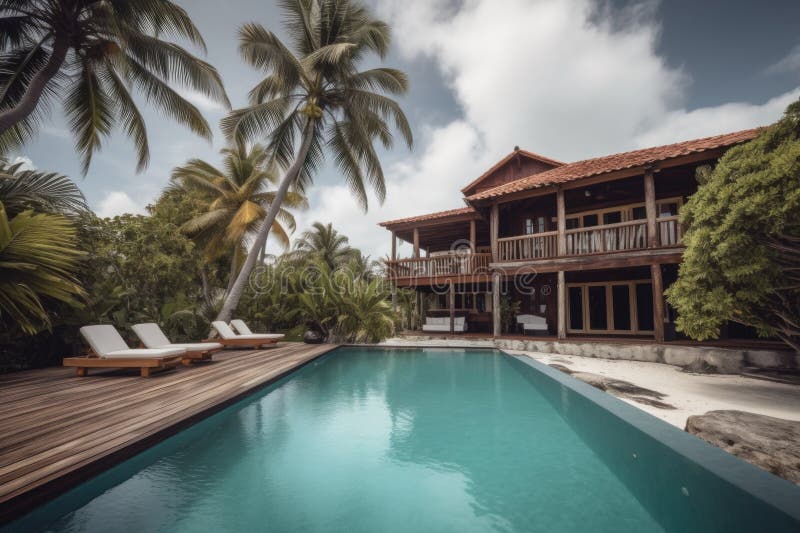 Remote Island Getaway with Luxury Villa, Private Beach and Pool Stock ...