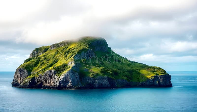 A Remote Island with Rocky Cliffs and Lush Greenery Rising from the ...