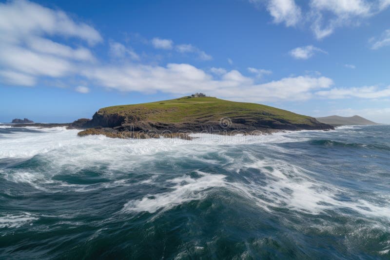 Remote Island with Rolling Waves and Blue Skies Stock Illustration ...