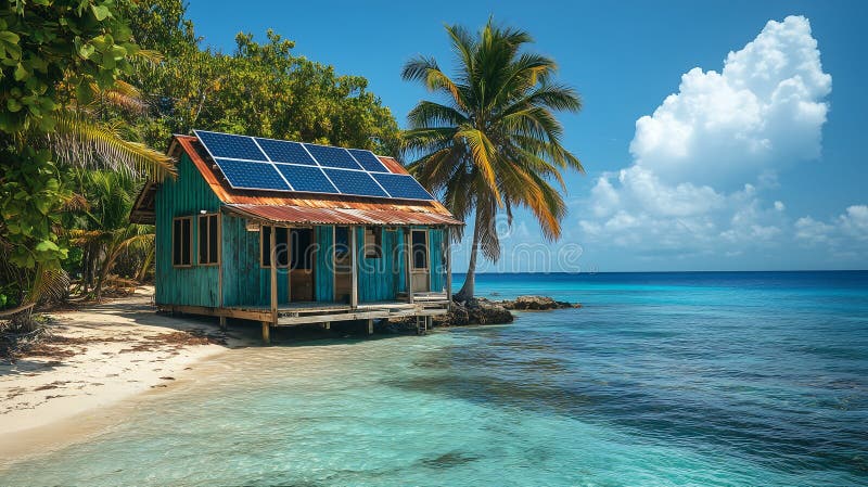Remote Island Shack with Solar Panels, Perfect for Off-Grid Living ...