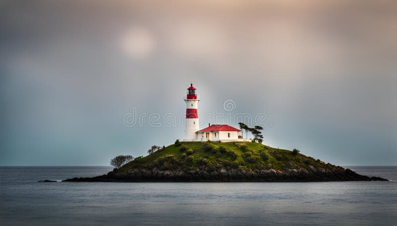 A Remote Island with a Solitary Lighthouse Stock Illustration ...