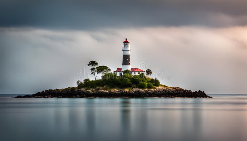 A Remote Island with a Solitary Lighthouse Stock Illustration ...