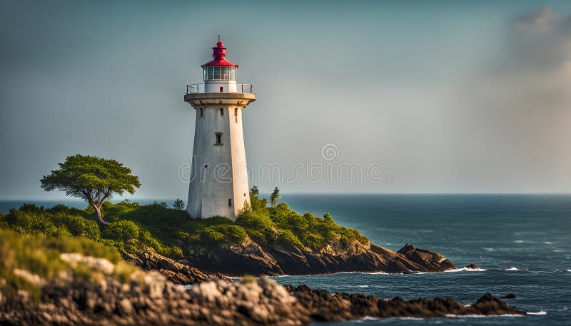 A Remote Island with a Solitary Lighthouse Stock Illustration ...