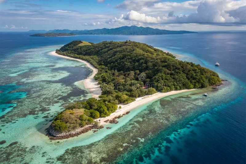 Remote Island Surrounded by Coral Reefs Stock Illustration ...