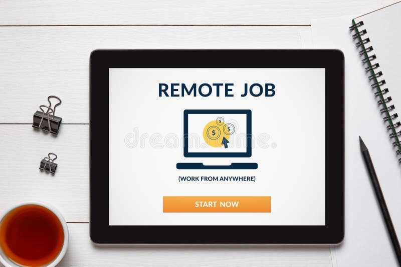 Remote Job Concept on Tablet Screen with Office Objects Stock ...