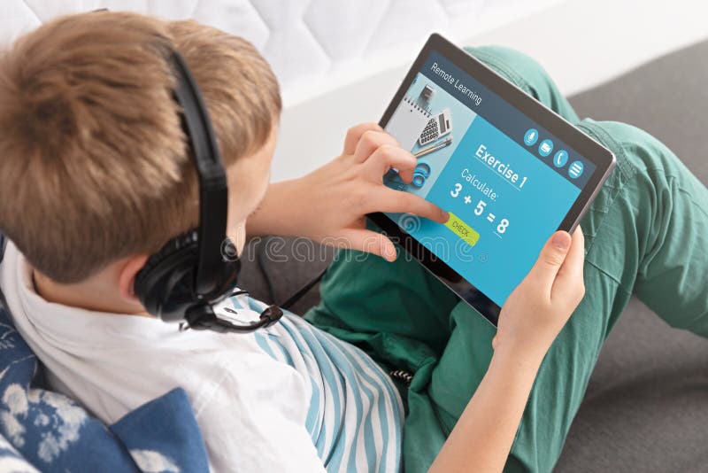 Remote Learning Concept with Boy Using Laptop Stock Photo - Image of ...
