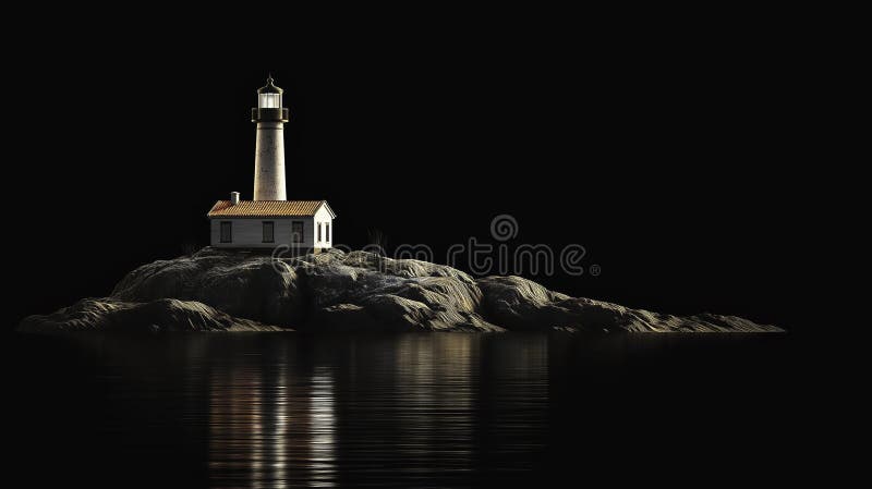 Tranquil Lighthouse on Rocky Seashore Under Starry Night Sky and Its ...