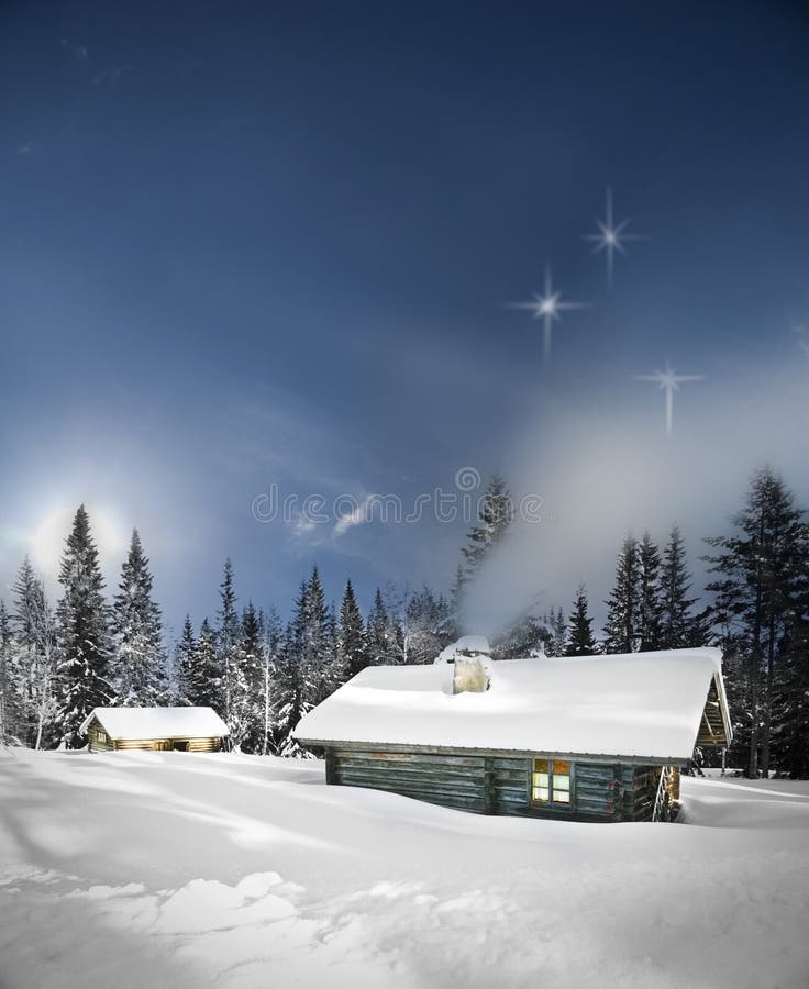 Remote log cabin in winter stock image. Image of season - 22538393