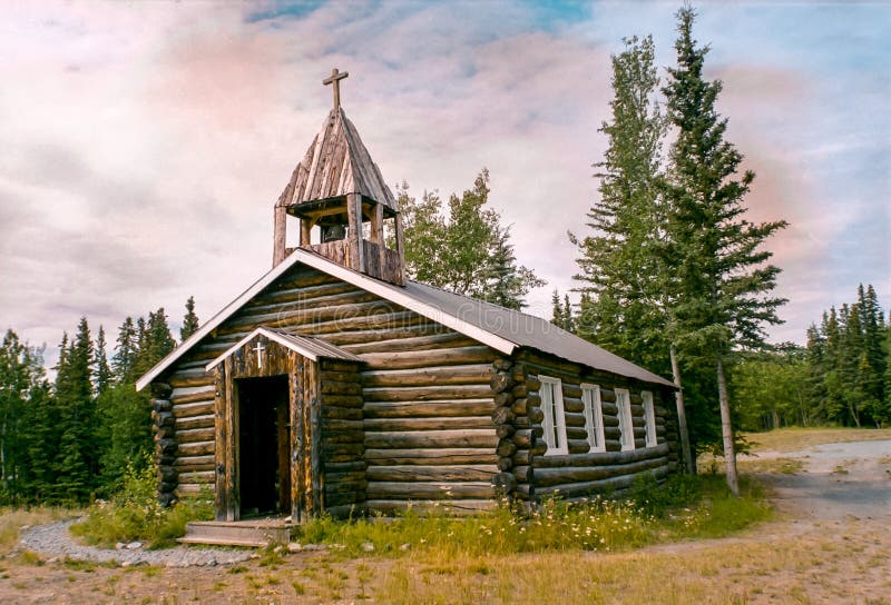 Remote Log Church in Alaska Stock Image - Image of trees, brown: 69369703