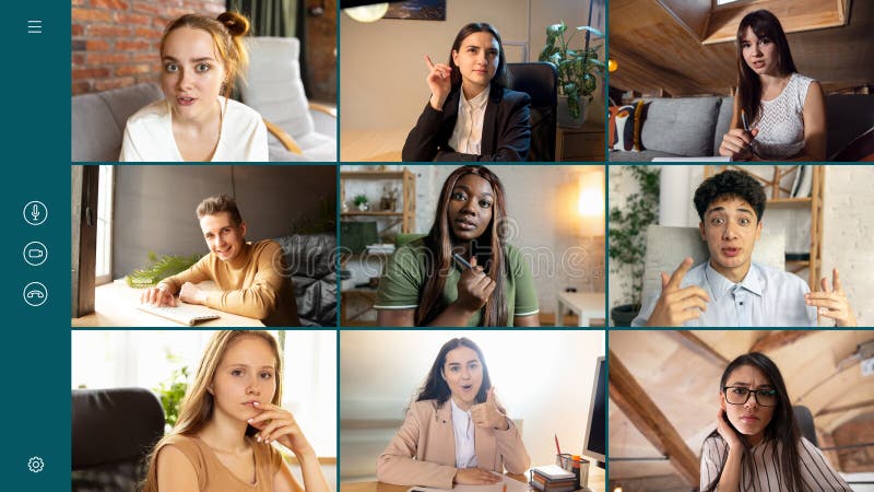 Remote Education. Team Working, Students at Online Lesson, Class Via ...