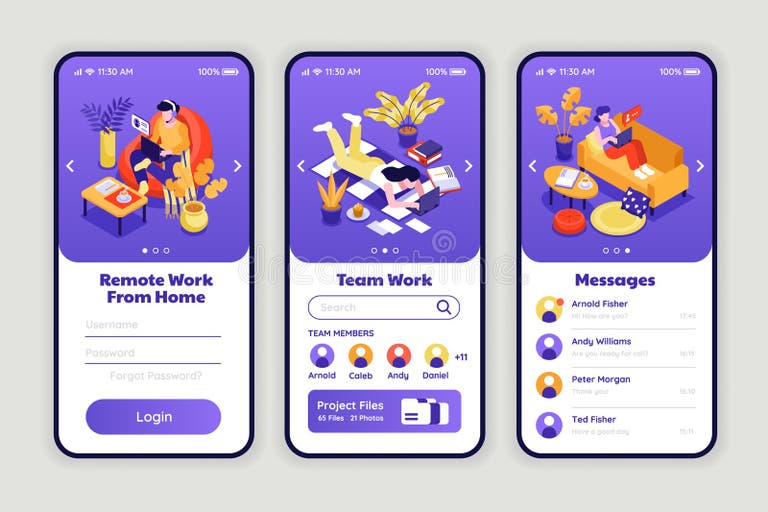 Remote Modern Working Isometric App Design Stock Illustration ...