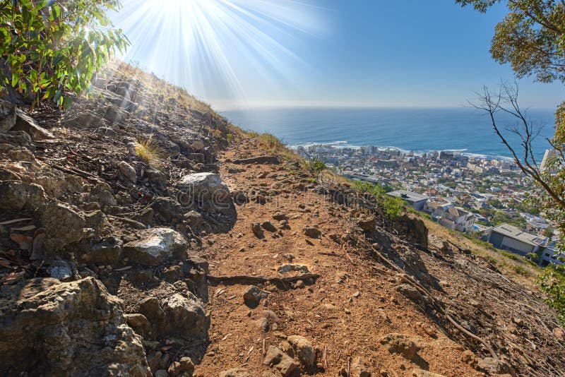 Remote Mountain Hiking Trail on Table Mountain. Mountainous Walking ...