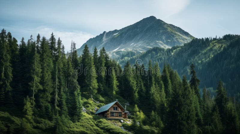 Remote Mountain Hut and Fir Trees in the Snowy Landscape Stock ...