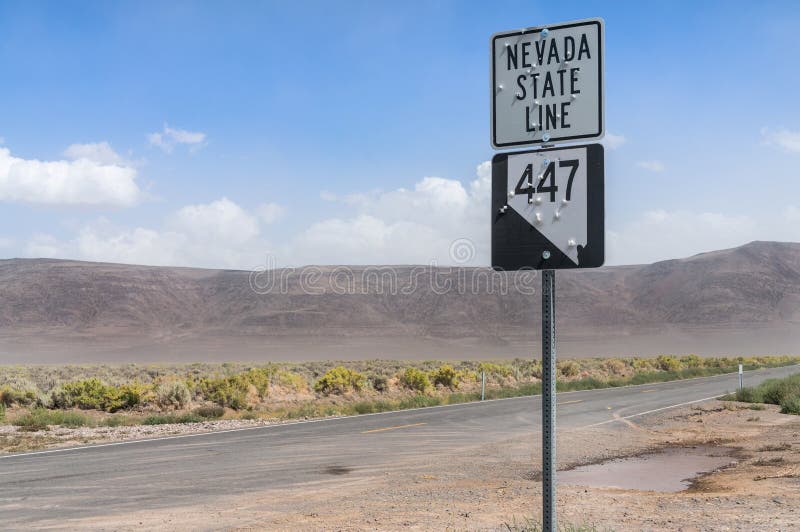 Bullet Holes in the Nevada State Line Sign Stock Photo - Image of ...