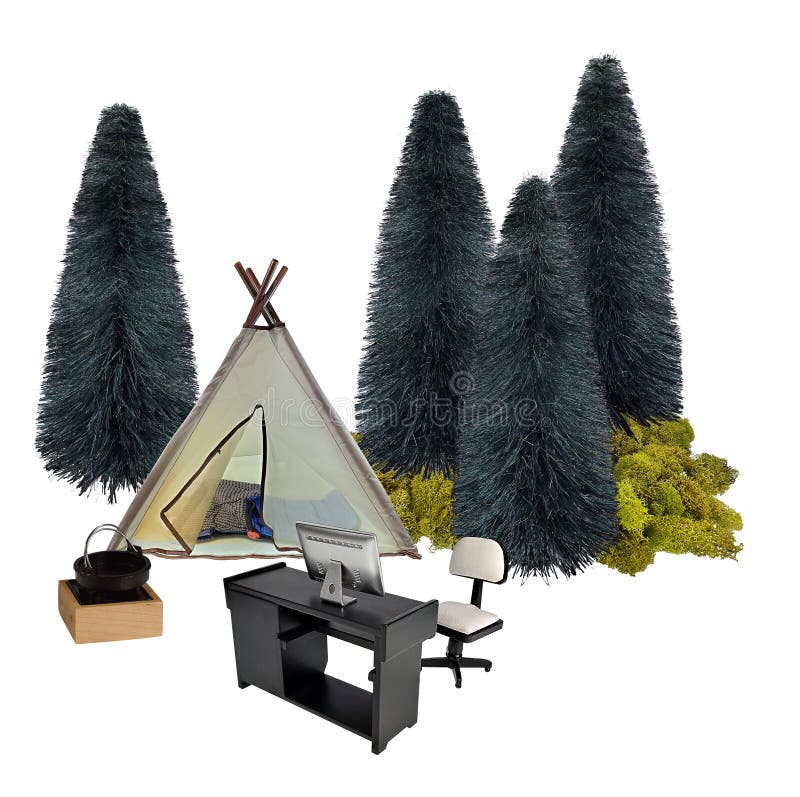 Remote Office with Camping Tent Amongst the Trees - Combination of My ...