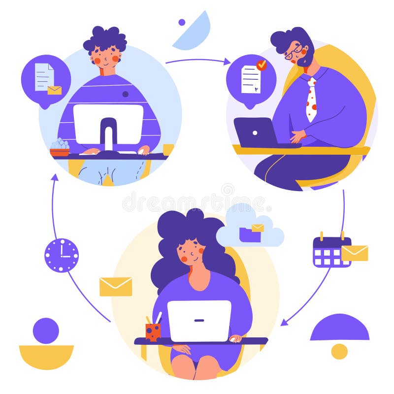 Remote Office Electronic Document Flat Design Illustration. Digital ...