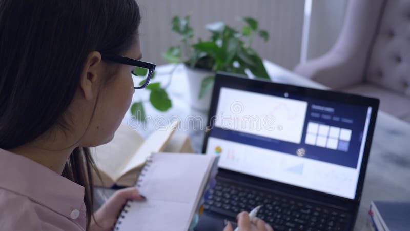 Remote Online Learning, Student Girl Working with Laptop Device and ...