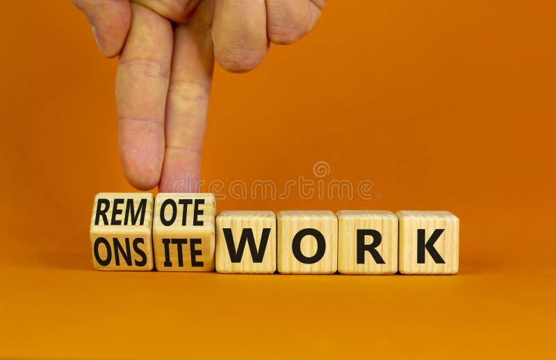 Remote or Onsite Work Symbol. Businessman Turns Cubes and Changes Words ...