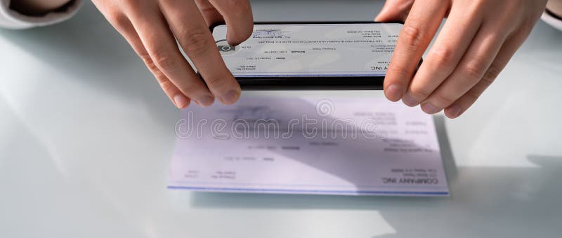 Remote Payroll Cheque Deposit Taking Picture Stock Image - Image of ...