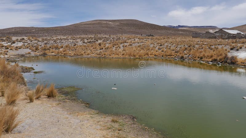 Remote Peruvian Desert Landscape with Stream and House Stock Image ...