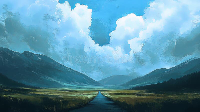 A Remote Road Cutting through a Vast Landscape Under an Open Sky Stock ...