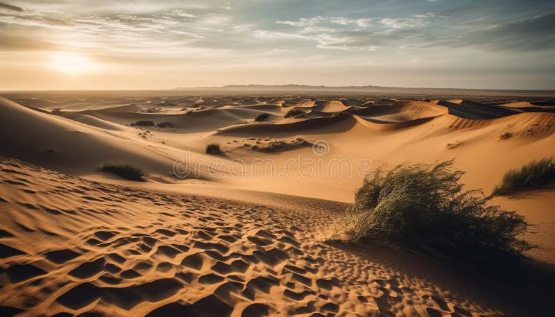 Remote Sand Dunes Ripple in Arid African Landscape at Sunset Generated ...