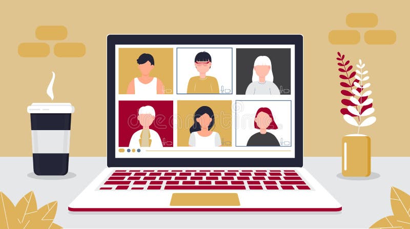 Remote School Class is Studying. Video Call Conference Concept Vector ...