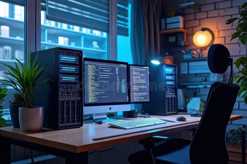 Remote Server Configuration Stock Illustration - Illustration of worker ...