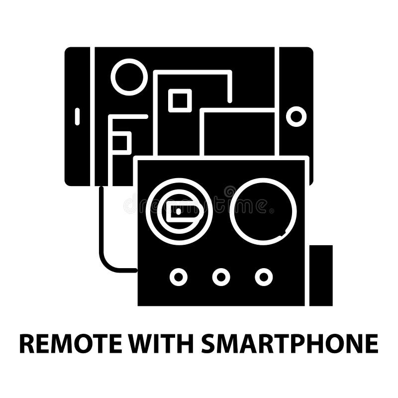 Remote with Smartphone Icon, Black Vector Sign with Editable Strokes ...