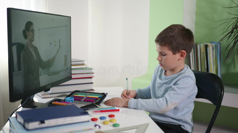 Remote Teaching, Schoolboy Learns Lessons Online with His Female ...