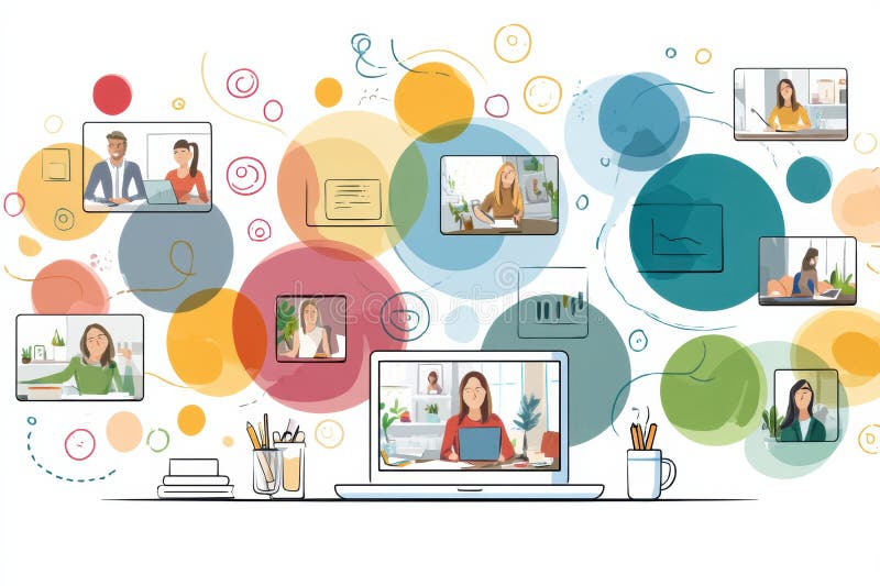 Remote Team Collaboration Displayed in Colorful Circular Layout ...