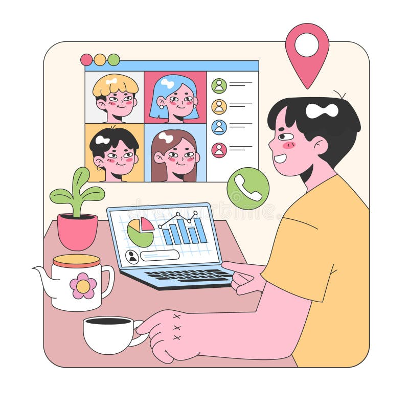Remote Team Collaboration. Flat Vector Illustration Stock Vector ...