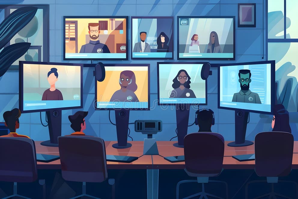 Remote Team Collaboration, a Multi-Person Video Conference Shows ...