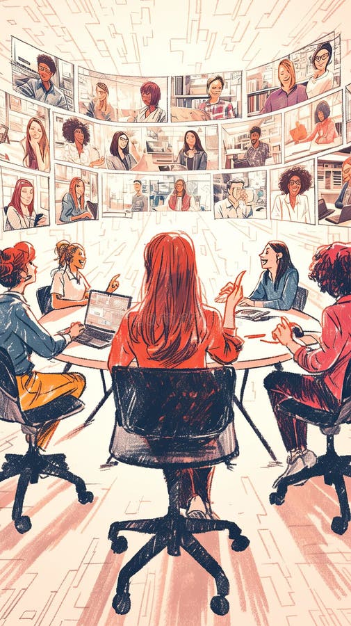 Remote Team Conference Call with Multi-screen Collaboration Setup for ...