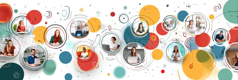 Remote Team Members Collaborating in a Colorful Circular Layout for a ...