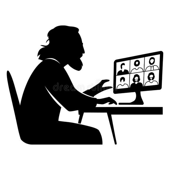 Remote Team Video Call Silhouette Stock Illustration - Illustration of ...