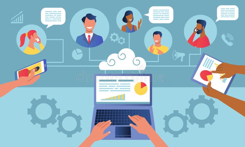 Remote Teamwork Concept. Remote Office Team. Business People Icons in Outline Style Stock Vector ...