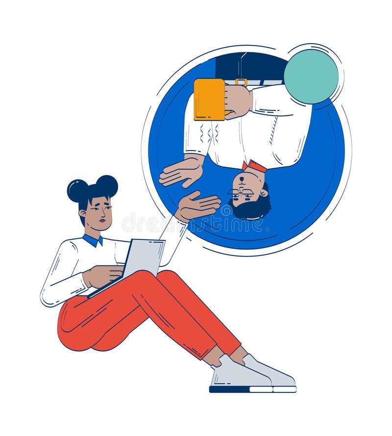 Remote Teamwork between Two Diverse Teleworkers Doodle Illustration ...