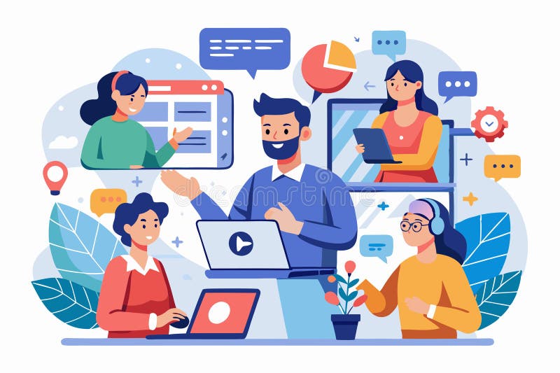 A Remote Tech Team Engages in Online Collaboration, Sharing Ideas and ...